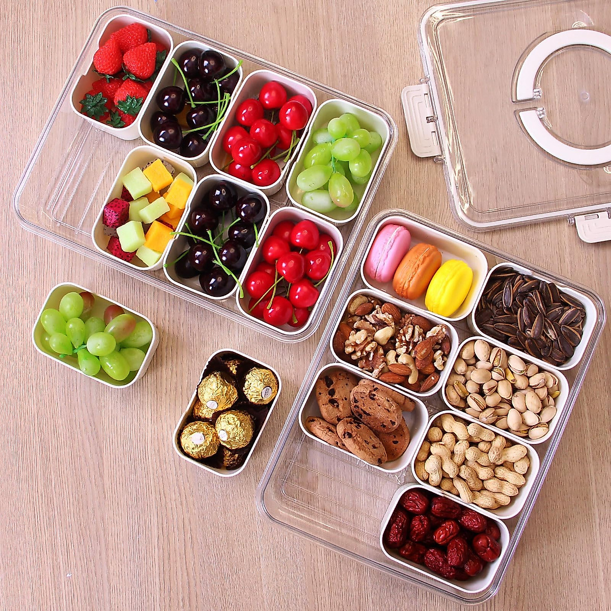 Snack Box Container, Dishwasher Safe Fruit Storage Containers, Divided Serving Tray with Lid for Veggie, Candy and Nuts Organizer, Snackle Charcuterie Boxes for Kids, Adults Travel, Party and Picnic
