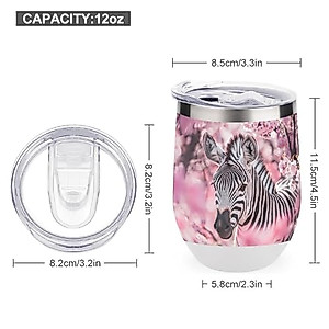 Zebra in Cherry Flowers Funny Wine Tumbler 12 Oz Stainless Steel Insulated Mug Double Wall Water Cup with Lid