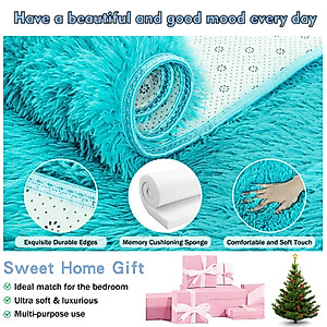 Super Soft Fluffy Rug for Living Room Bedroom, Modern Shaggy Rug Fuzzy Kids Rug for Living Room, Plush Indoor Nursery Classroom Home Decor Bedside Rug with Non-Slip Bottom, Teal Blue, 4 X 6 Feet