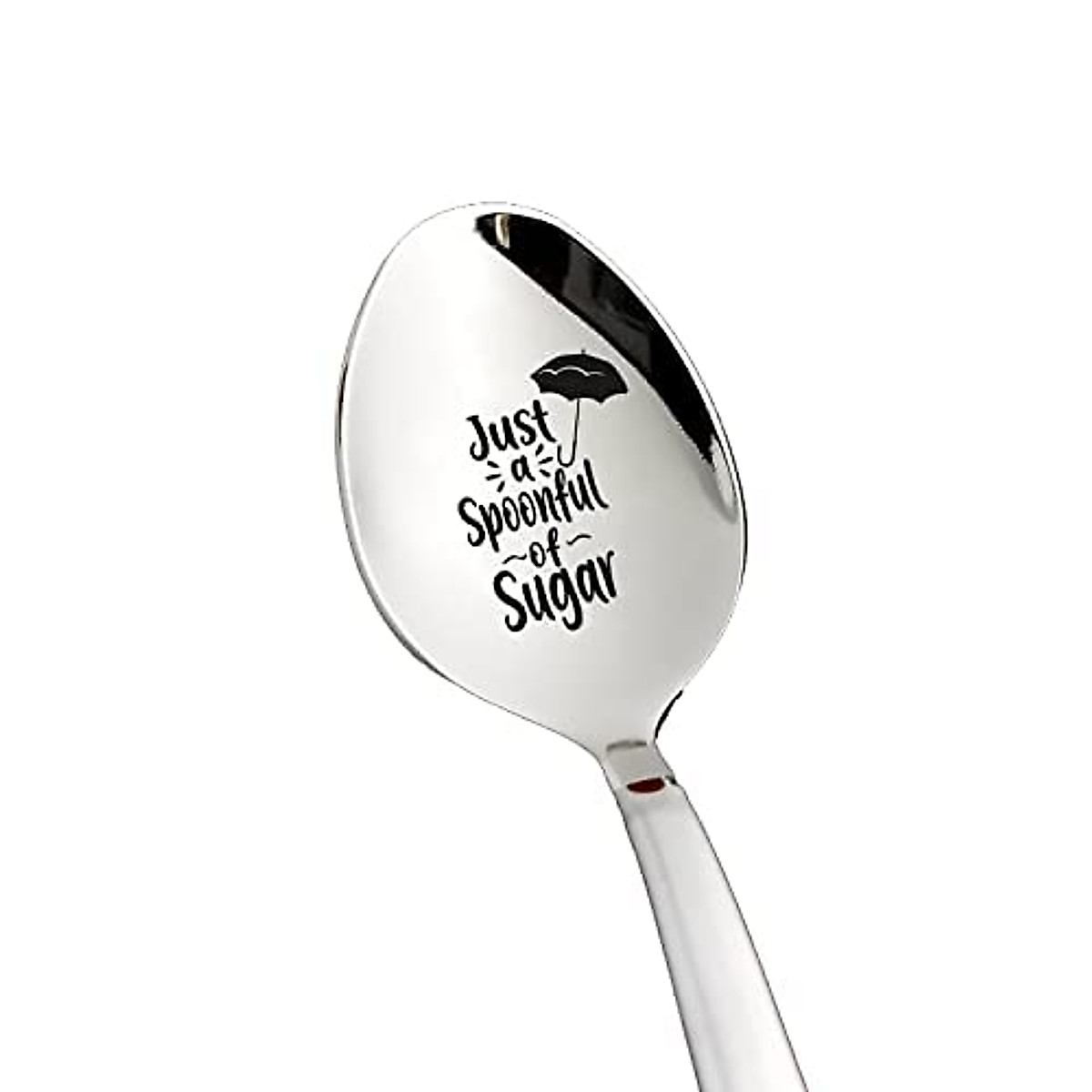 HappyBeeCo Just a Spoonful of Sugar Spoon for Friends or Dessert Sugar Coffee Lover Funny Birthday Gift Silver 7 inches