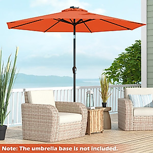 Giantex 9ft Outdoor Patio umbrella with Solar Lights, Table Market Umbrella with Crank and Push-button Tilt System, Solar LED Lighted Patio Umbrella for Backyard Deck Pool Beach (Orange)