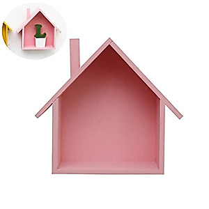 Cabilock Wall Mounted Shelves Small House Shaped Wall Shelf Wooden Wall Mounted Storage Shelf Rack Organizer Display Box for Bedroom Living Room Kitchen Office () Decoraciones para Salas De Casa
