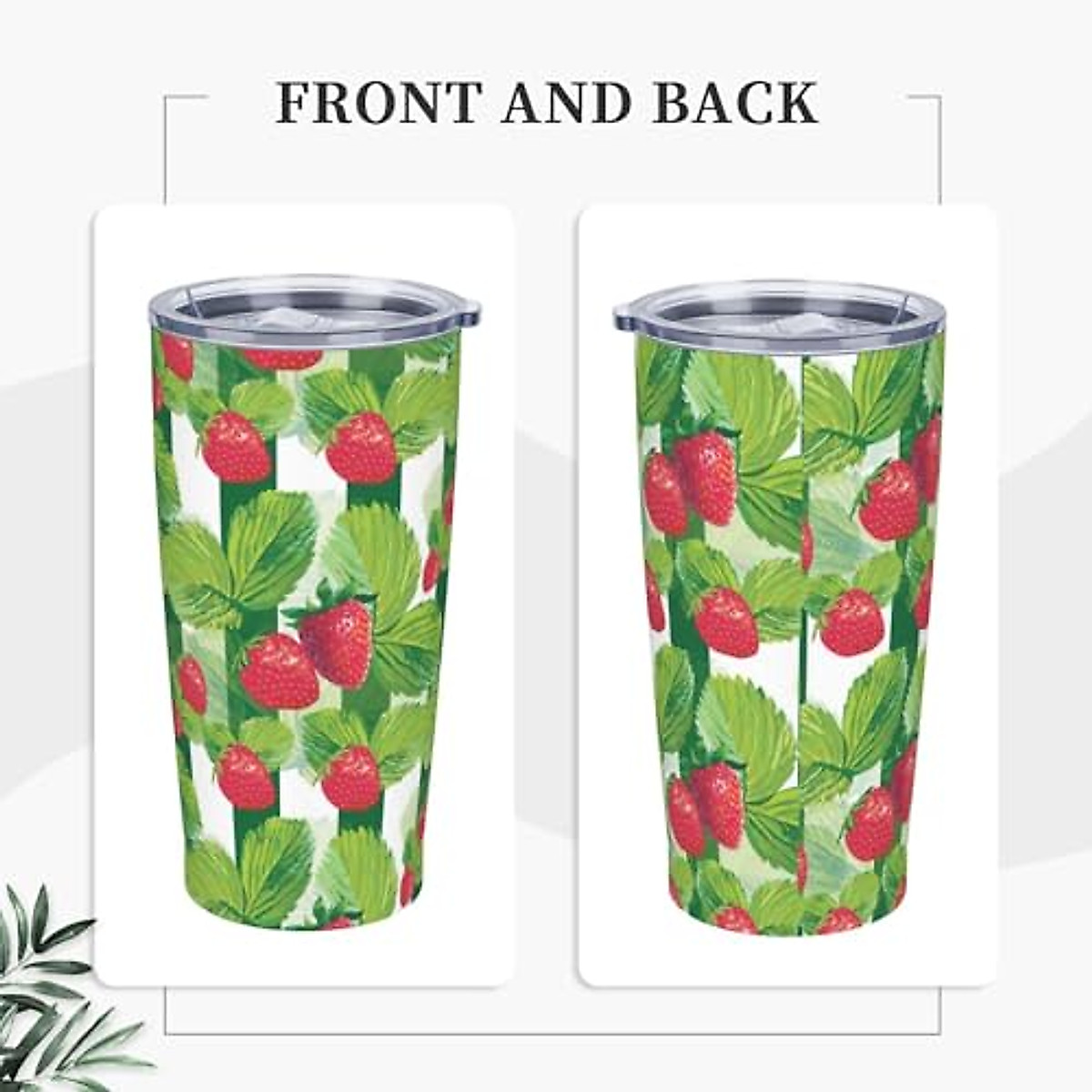 20oz Tumbler Watercolor Fruit Strawberry Double Wall Vacuum Insulated Coffee Mug with Lid and Metal Straw Brush Reusable Stainless Steel Water Bottle Travel Cup Gifts for Car Ice Drinks Hot Beverage