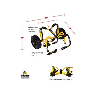Suspenz Kayak Canoe Transport Trailer, DLX Kayak Cart, Trolley with Airless Wheels and Straps, Weight Capacity 150 lbs, (22-0044)