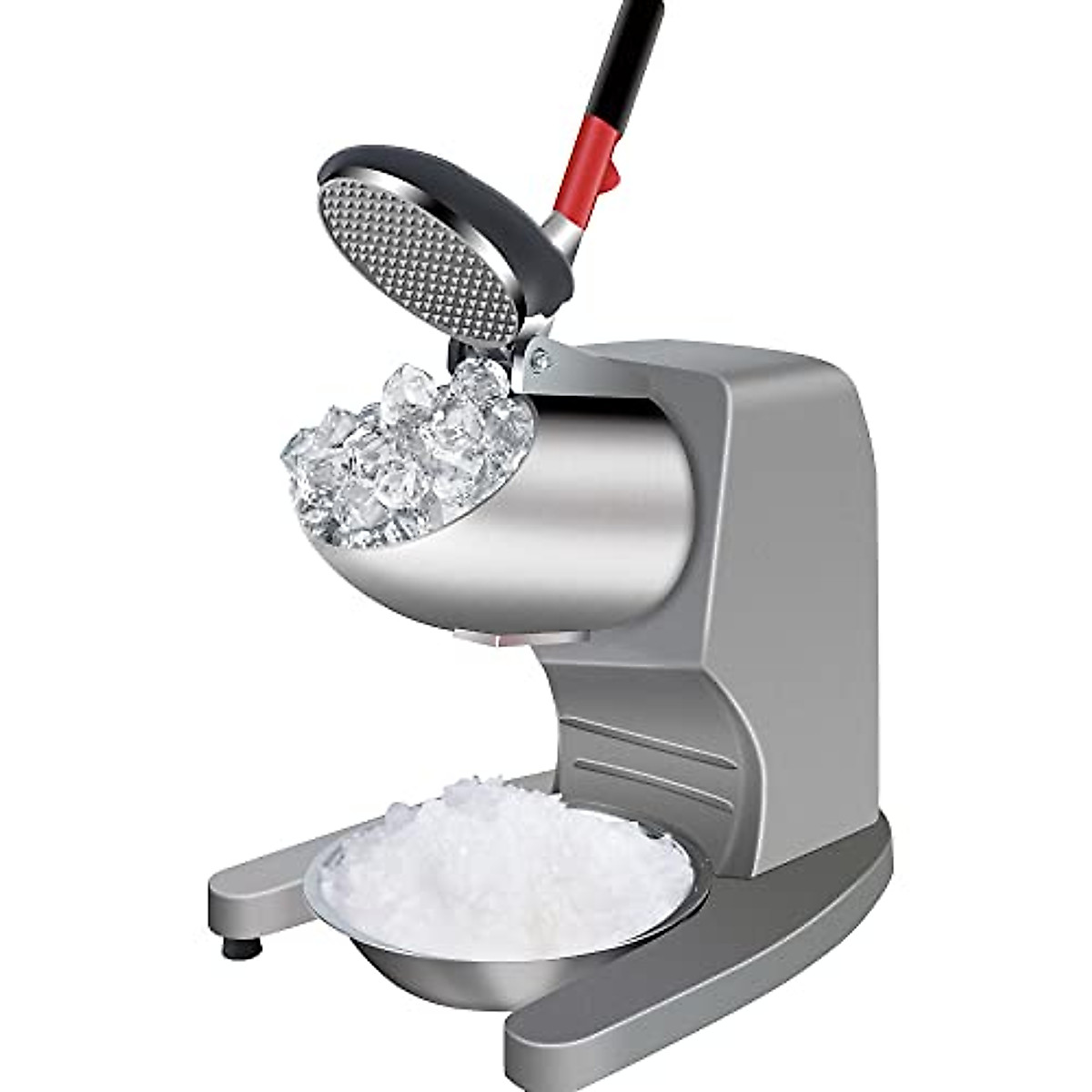 Electric Shaved Ice Machine 11 Inch Height 380W Three Blade Ice Crusher Snow Cone Maker Machines 220lbs/hr for Home and Commercial Use (Silver)