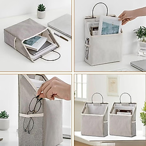 Voittozege 8 Pack Wall Hanging Storage Bag Waterproof Linen Cotton Hanging Storage Bags Wall Hanging Organizer bags with 10 Pieces Sticky Hooks for Bedroom Bathroom Kitchen