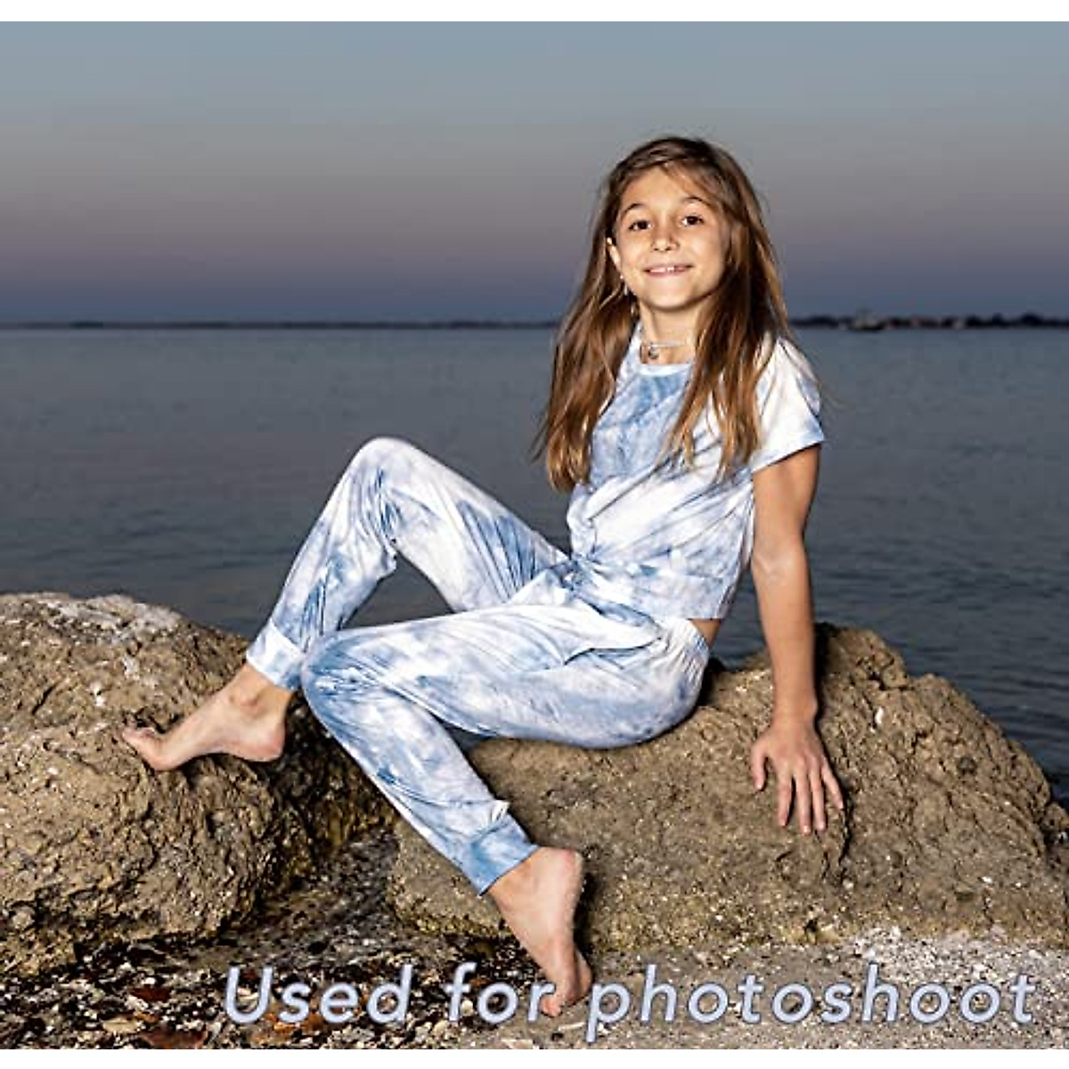 Arshiner Tie Dye Jogger Sets for Girls Casual Twist Front Tops & Pants Set Dusty Blue 8-9 Years Old