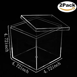LOVPLAY Acrylic Boxes Plastic Square Containers Plastic Clear Acrylic Cube with Lid Storage Box 2 Packs 4.7x4.7x4.7Inches Candy Wedding Party Pill Jewelry Boxes