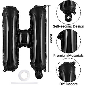 Black Happy Birthday Balloons Banner 16 Inch, Foil Balloons Personalized Name Letters Balloons Sign Birthday Party Decorations for Women Men Boys Girls