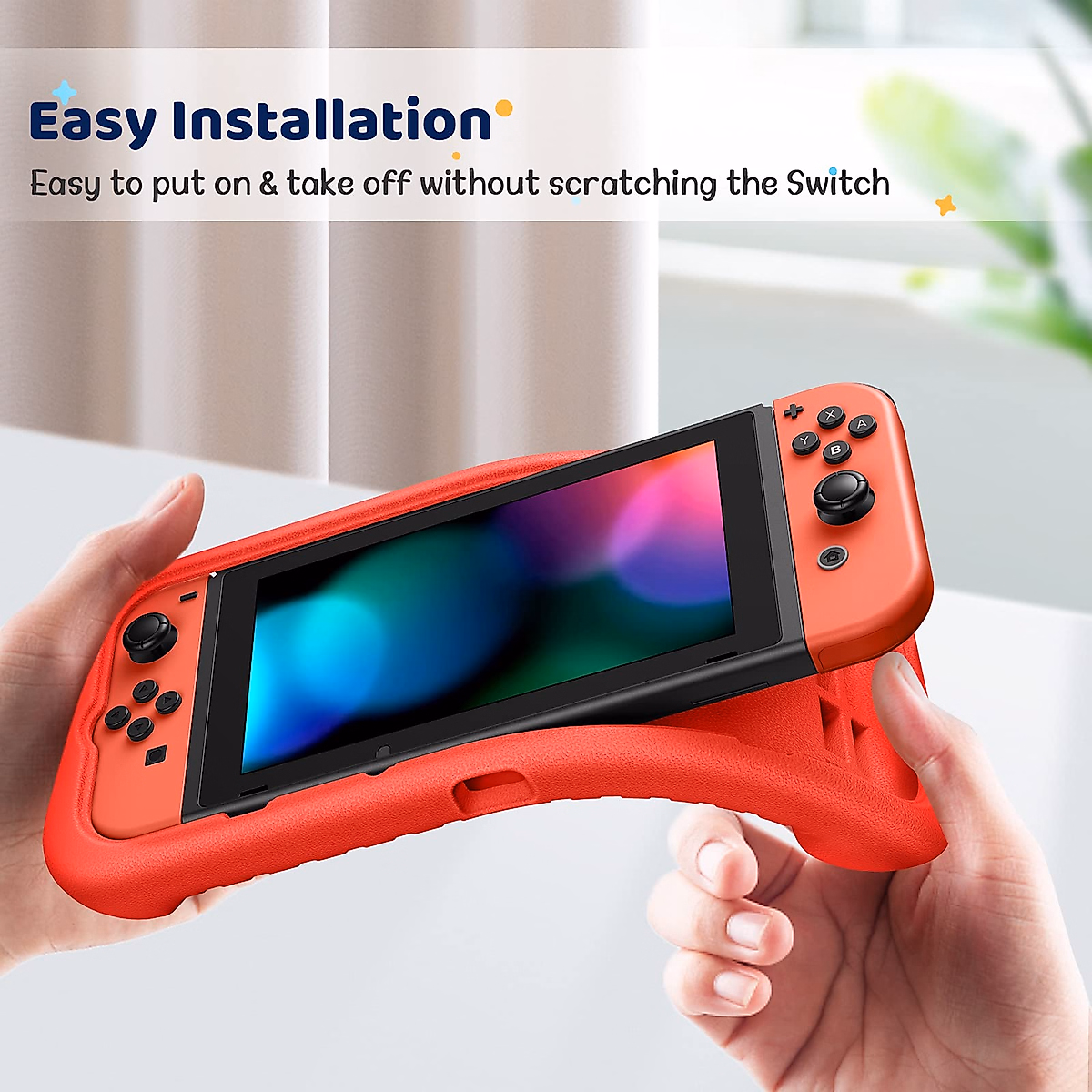 Fintie Kids Case Compatible with Nintendo Switch w/2 Game Card Slots - [Ultralight] [Shockproof] Protective Cover with Ergonomic Grip, Kids Friendly Grip Case for Switch Console (Red)