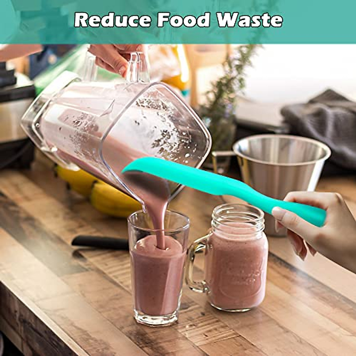 Silicone Blender Spatula for Vitamix - Blade Scraper Easy to Reach Under Blender Blades and Edges, Silicone Rubber Grip with Hanging Holes Reusable (Cyan)