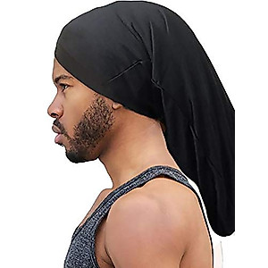 King.J Super Long Unisex Spandex Cap for Dreadlocks (Black)