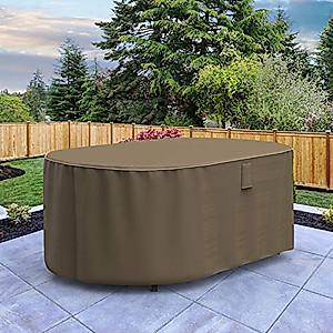 Budge StormBlock Hillside Oval Patio Table Cover Premium, Outdoor, Waterproof, Medium, Black and Tan Weave