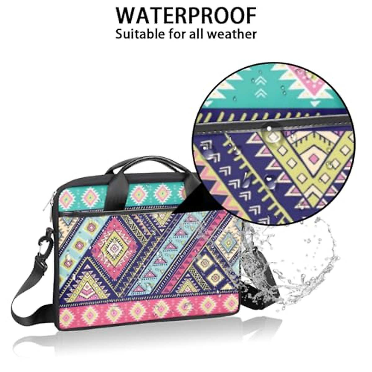 Paisley Ethnic Mandala Laptop Computer Bag Waterproof Shoulder Messenger Bag 13-15 inch Durable Laptop Tote Bag with Shoulder Strap Handle Lightweight Crossbody Briefcase