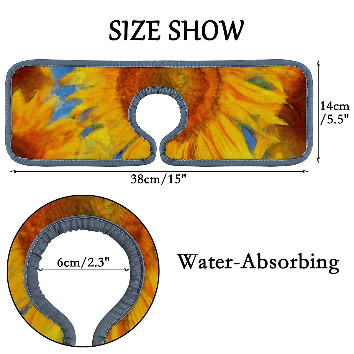 Kitchen Faucet Mats 3 Pieces Oil Painting Sunflowers Absorbent Faucet Sink Splash Guard Bathroom Counter and RV,Faucet Counter Sink Water Stains Preventer