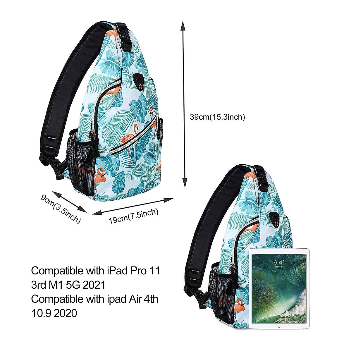 MOSISO Sling Backpack,Travel Hiking Daypack Pattern Rope Crossbody Shoulder Bag, Flamingo