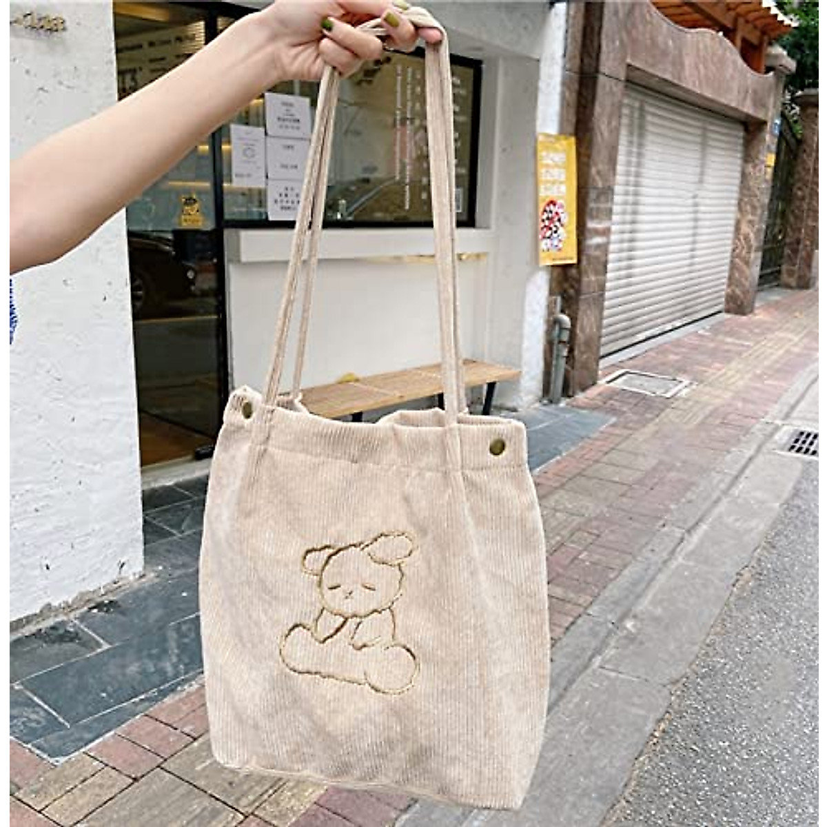 AWXZOM Corduroy Tote Bag tote bag for women corduroy Shoulder bag corduroy crossbody bag cute tote bags aesthetic bag (bear1)