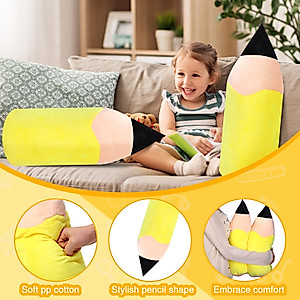 Rotatingpals 2 Pcs 20" Cute Pencil Pillow Classroom Plush Pillows Reading Corner Back to School Cushion Teacher Gift Creative Gifts for Boys Girls Sofa Chair Bedroom Decor Birthday Party Gift