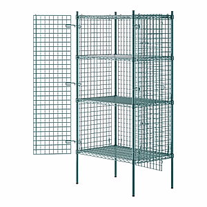 WEBSTORE SUPPLY Stationary Green Wire Security Cage Kit, Commercial Security Metal Mesh Cage, Storage Cage with Shelves (24" W x 36" L x 74" H)