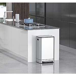 Kitchen Trash Can - ELPHECO - 13.2 Gallon Stainless Steel Garbage Bin with Soft Slow Lid, 50 Liter Pedal Trash Can, Durable Pedal, Removable Plastic Inner Bucket Waste Bin for Office, Kitchen, White