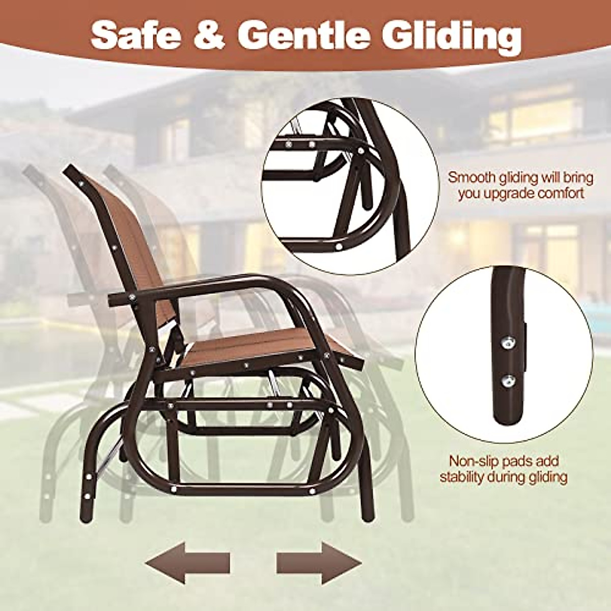 Tangkula 2 Person Patio Glider, Outdoor Swing Bench, Rocker Glider Loveseat Chair with Heavy-Duty Steel Frame, Breathable Seat Fabric, Rocking Lounge Chair for Poolside, Garden, Backyard, Porch