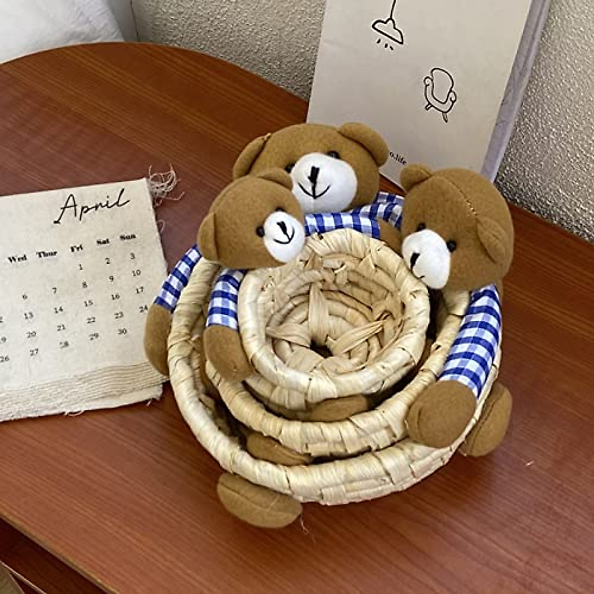 Sundries Storage Basket Decorative Lovely Desktop Sundries Woven Bear Storage Basket for Living Room L