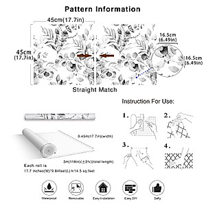 HAOKHOME 93042-2 Peel and Stick Wallpaper Boho Black/Grey/White Eucalyptus Leaf Floral Wall Mural Home Nursery Boho Contact Paper 17.7in x 9.8ft