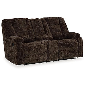 Signature Design by Ashley Soundwave Contemporary Manual Reclining Loveseat with Console and Cup Holders, Dark Brown
