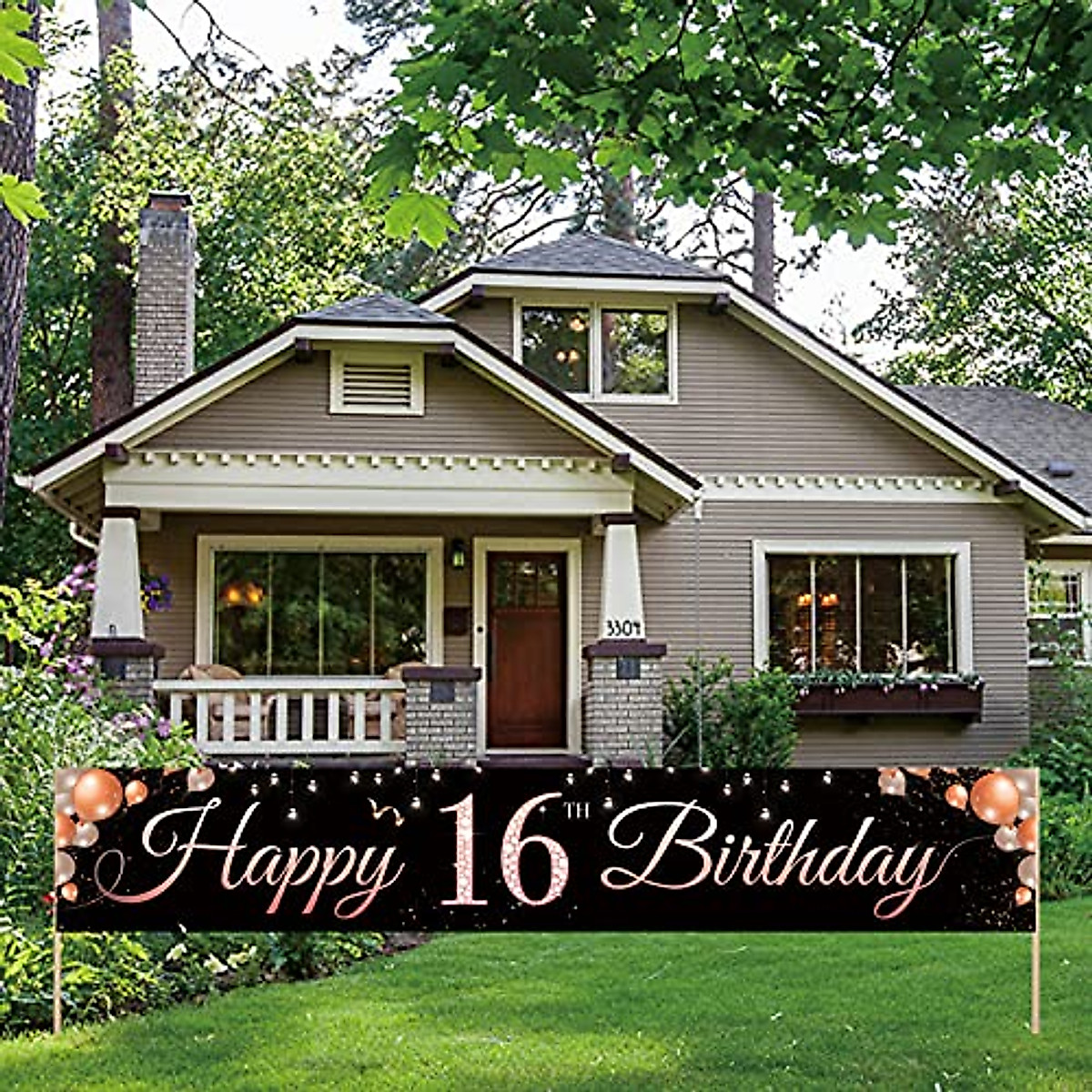 Sweet 16th Birthday Decorations for Girls,Large Sweet 16 Banner,Sweet Sixteen Decorations for Girls,Rose Gold Sweet 16 Party Decorations,Sixteen Birthday Decor Photo Prop(9.8x1.6ft)