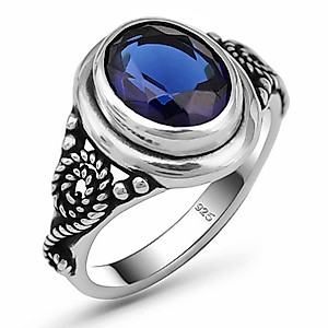 LOMBARDY JEWELRY Genuine 925 Sterling Silver Oval Shape Brilliant Cut Blue Sapphire Color Stone Luxury Statement Filigree Ring Gift for Her (7)