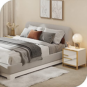 HERNEST Modern Nightstand Storage Cabinet with Solid Wood 2 Drawers Sofa Bedside End Table Glam Steel Frame Accent Furniture Without Assembly for Bedroom/Living Room/Salon/Office, Left White