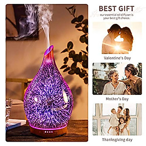 Porseme 280ml Essential Oil Diffuser, 3D Glass Aromatherapy Diffusor, Ultrasonic Cool Mist BPA Free Aroma Humidifier with Timer and Color Changing Function, Waterless Shut-Off for Home Office Room