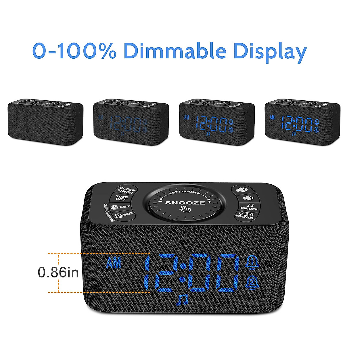 REACHER R4 Alarm Clock and White/Pink/Brown Noise Machine, Dual Alarm with 7 Loud Ringtones, 12 Soothing Natural Sounds, Sleep Timer, Adjustable Volume, Dimmable LED Digits for Bedroom, Adults, Travel