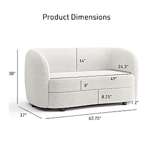 Furniture of America Nimiane Modern Boucle Loveseat Couch with Curved Arms and Wooden Legs, Comfy Fabric Upholstered Small Sofa for Living Room, Bedroom, Home Office, Off-White