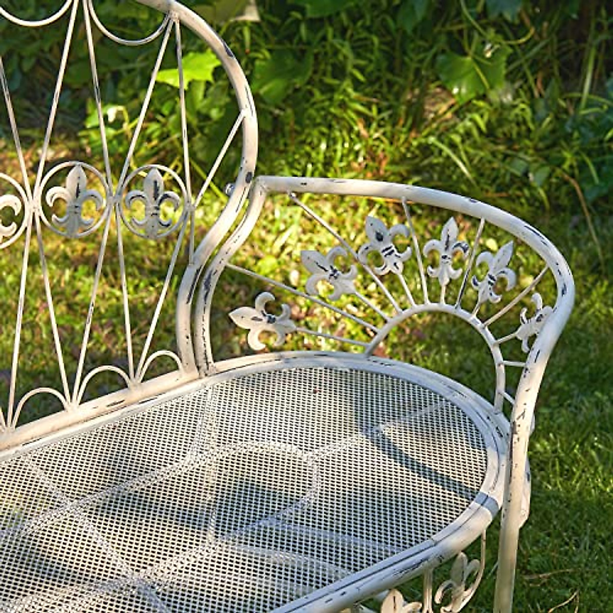 Zaer Ltd. 65" Long 3-Person Parisian Garden Bench with Curved Back Paris 1968" (Antique White)