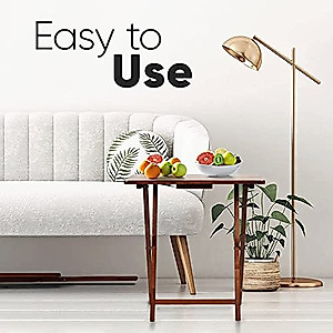 PJ Wood Folding TV Tray Table & Snack Table with Storage Rack, Dark Mango - 5 Piece Set