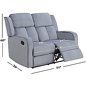 AC Pacific Dale Living Room Manual Reclining Sofas, Modern Upholstered Couch with Curve Arms and Padded Back Cushions, Loveseat, Flint Grey