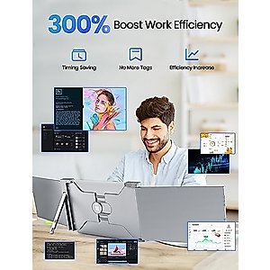 FQQ 14” Triple Laptop Monitor Extender, 1920*1200P FHD IPS Portable Monitor for 15” - 17.3" Laptop, 16:10, Dual Monitor Display for Win/MAC, HDMI/USB-C Plug & Play (Not for Linux Chromebook), S15 Gray