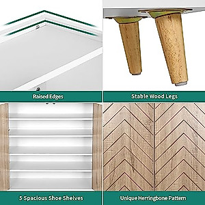 YITAHOME Shoe Cabinet with Doors, 5-Tier Shoe Storage Cabinet with Open Shelves, Large Capacity Wooden Shoes Rack Organizer with Pine Wood Legs for Entryway/Hallway/Closet, White