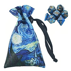 QIELIZI DND Dice Bag Pouch,PU Leather Dragon Dice Pouch Wih 7 Die Set Perfect for Dungeons and Dragons RPG D&D Dices, Coins and Accessories(Starry Sky)