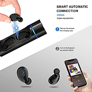 True Wireless Earbuds, Bluetooth Earphone 3D Stereo Sound In-ear Wireless Earbuds, Auto Pairing Sweatproof Wireless Earphones with Aluminum Alloy Charging Case, Built-in Mic & 3 Types of Tips(S,M,L)