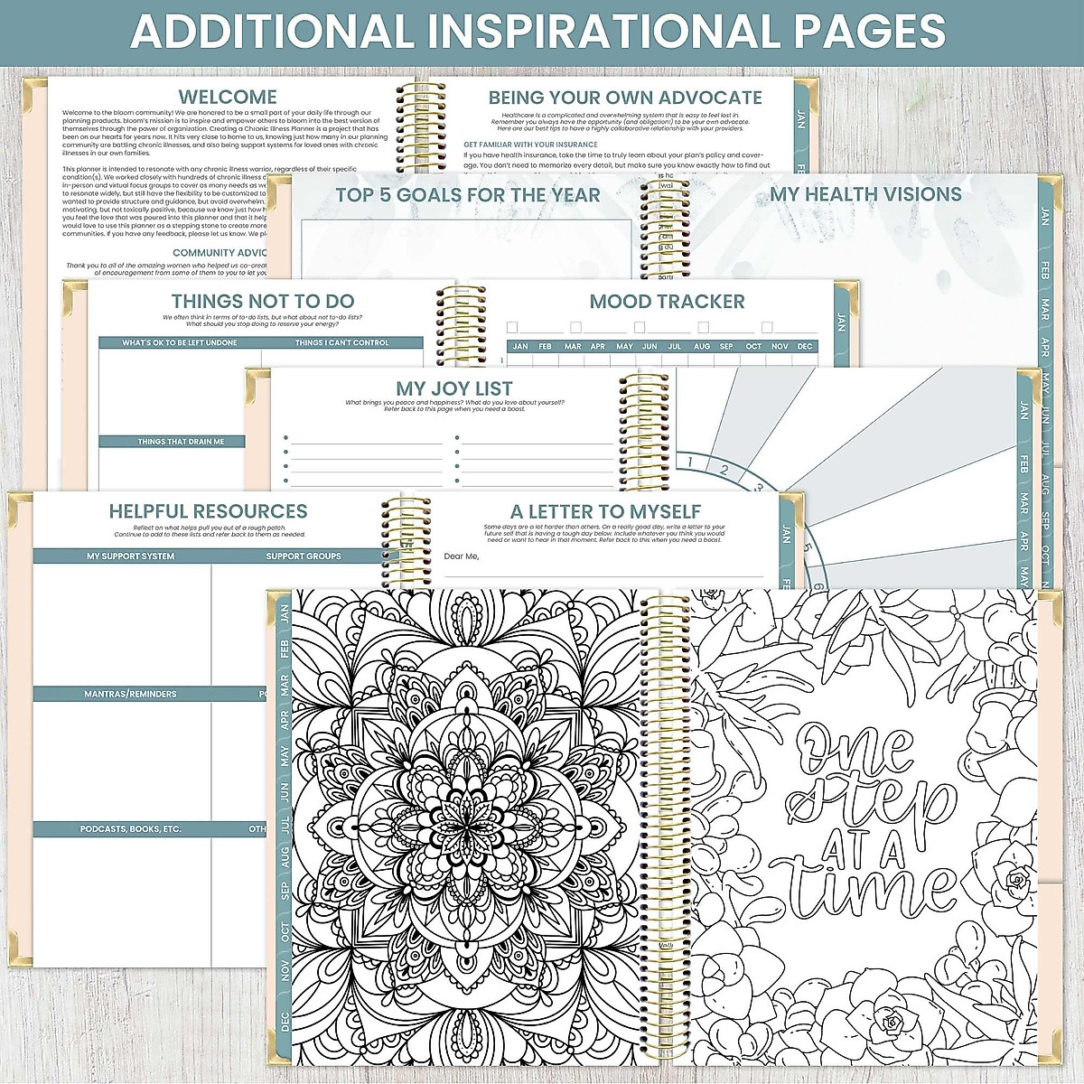 bloom daily planners Undated Chronic Illness Planner & Medical Journal - 12 Month Pain & Symptom Tracker, Mood & Medication Log, Appointment Organizer (7” x 9”)- You Are Stronger Than You Think