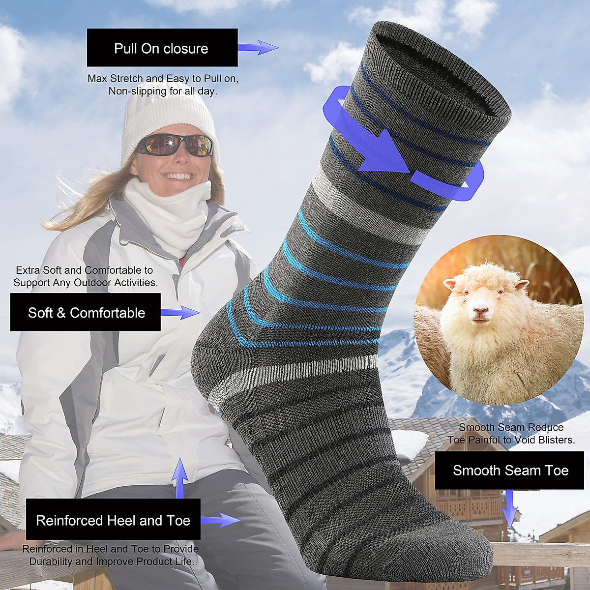 Ortis Ladies' Merino Wool Cushion Crew Socks for Women Outdoor Hiking Hike Trail Lightweight Gifts(MixColor1)