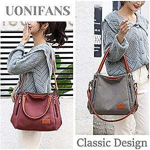 Women's Canvas Vintage Shoulder Bag Hobo Daily Purse Large Tote Top Handle Shopper Handbag (Black)