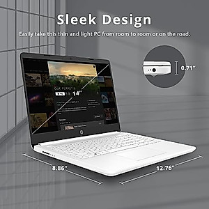 HP 2022 14-inch HD Laptop, Intel Celeron N4020, 16GB RAM, 64GB Storage, Win 11, Thin & Portable, 4K Graphics, One Year of Microsoft 365, Snowflake White, 32GB Snowbell USB Card