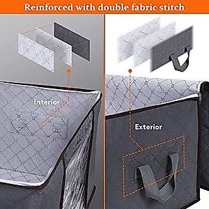 TFMODBFA Large Capacity Clothes Storage Bag Organizer with Reinforced Handle Thick Fabric for Comforters, Foldable Blanket Organizer, Quilt, Wardrobe, Dorm, Quilt, Organizer, 90L Gray（3 Pack）