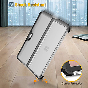 Fintie Hard Case for Microsoft Surface Go 4/3/2/1 (2023/2021/2020/2018), Shockproof Folio Protective Rugged Cover Compatible with Type Cover Keyboard + Original Kickstand, Frost Clear