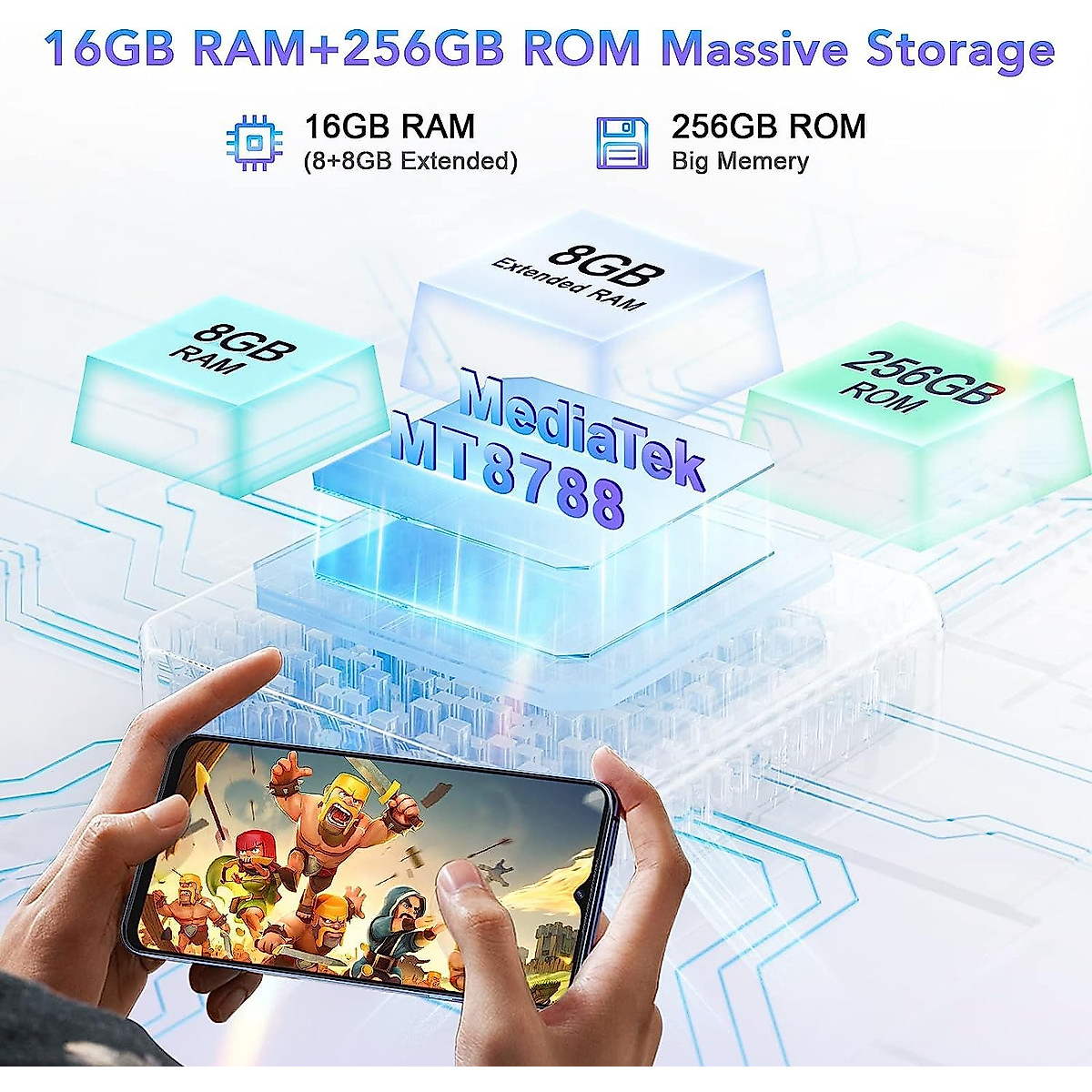 CUBOT P80 Unlocked Cell Phone,16GB RAM+256GB ROM,MT8788 Octa-core Android 13 Mobile Phone,6.58" FHD+ Display,5200mAh 2-Day Battery,48MP+24MP Camera,4G Dual Sim Smartphone with Headphone,NFC (Purple)