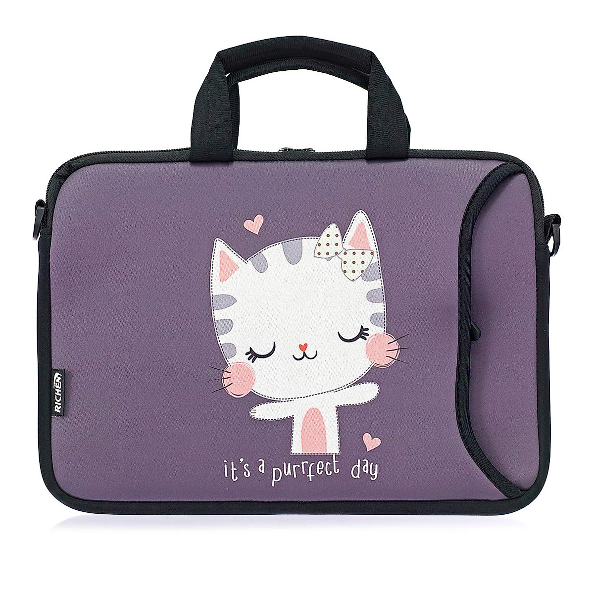 RICHEN 17 inch Laptop Shoulder Bag Carrying Case Computer PC Cover Pouch with Handle Fits 15.6/16/17/17.3/17.4 inch Laptop Notebook (16-17.3 inch, Cute Cat)