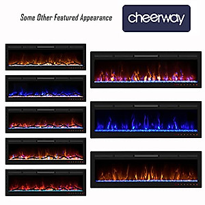 Cheerway 36 Inch Electric Fireplace, Recessed Fireplace Insert and Wall Mount Fireplace Heater with Remote & Touch Control, Adjustable Flame Color & Brightness, Log Set & Crystals, Child Lock & Timer